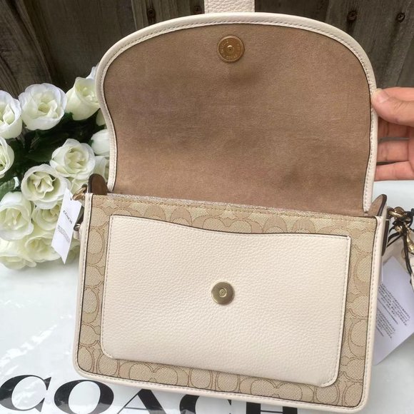 Coach | Bags | Coach Lonnie Crossbody Khaki Signature Jacquard Chalk ...